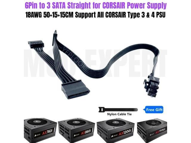 6Pin to 3 Port SATA Power Cable Straight 18AWG for CORSAIR AX760i ...