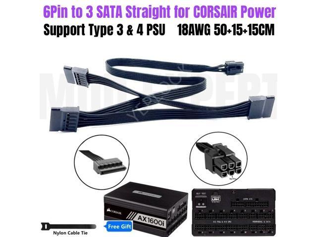 AX1600i 6Pin to 3x SATA Riser Card Hard Drive SSD HDD Power Cable 50+15 ...