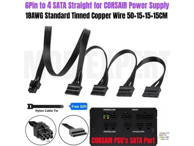 6Pin to 4x SATA Straight SSD HDD Power Cable for CORSAIR 1500W 1200W ...