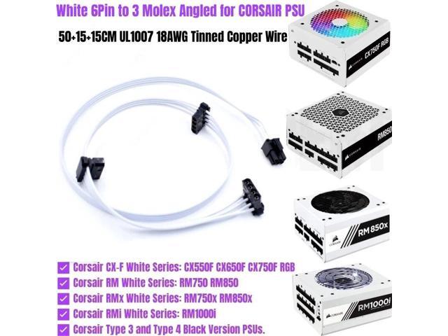 White 6Pin to 3 Molex Fan Power Cable for CORSAIR RM750i RM850i RM1000i ...