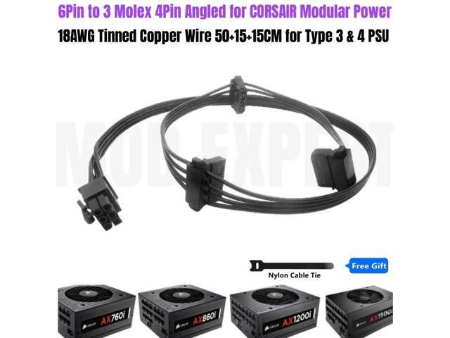 6Pin to 3 Molex IDE 4Pin Angled PATA Perif Fan Optical HDD Floppy Drive ...