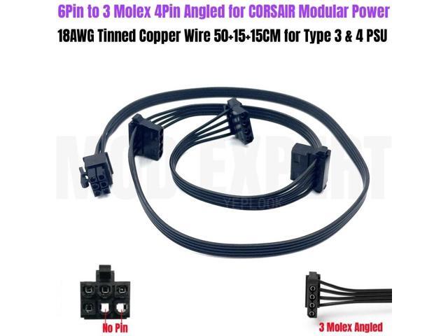 6Pin to 3 Molex IDE 4Pin Angled PATA Perif Fan Optical HDD Floppy Drive ...