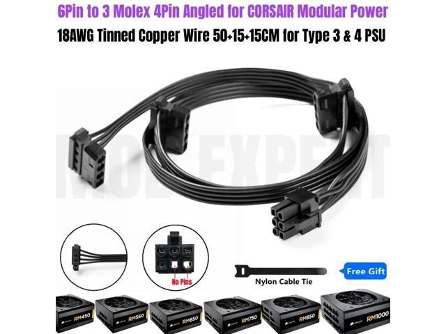 6Pin to 3 Molex 4Pin IDE PATA Perif Cooler Fan Power Cable for CORSAIR ...