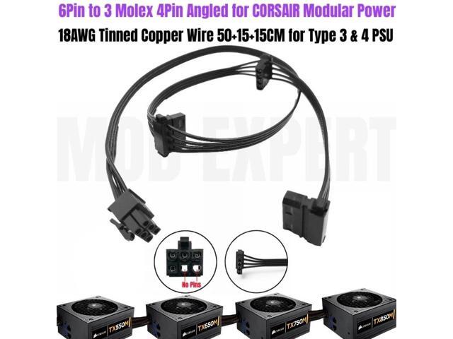 6Pin to 3 Molex 4Pin Angled IDE/PATA Perif Optical Floppy HDD Fan Power ...