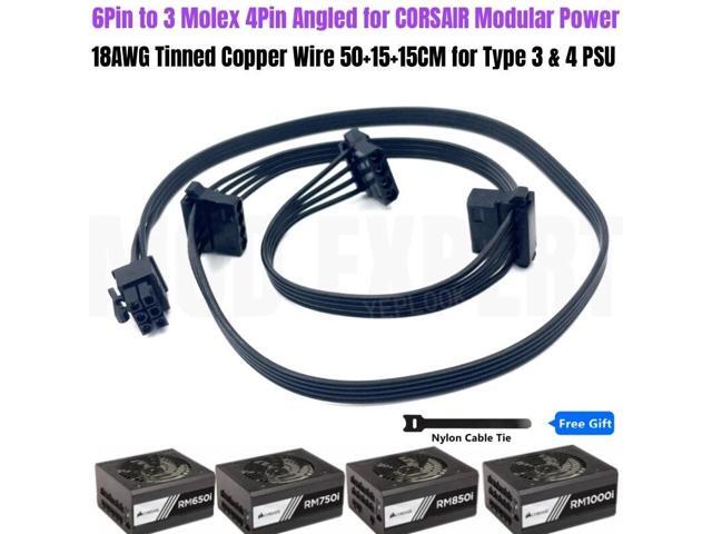 6Pin to 3 Molex 4Pin Angled IDE PATA Perif Fan Power Cable for CORSAIR ...