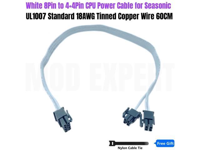 White CPU Power Cable 8Pin to 4+4Pin for Seasonic FOCUS GX-1000 GX-850 ...