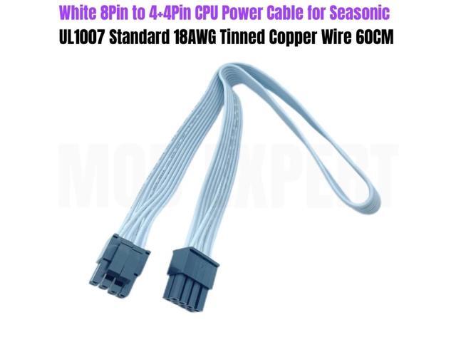 White PSU 8Pin to 4+4Pin CPU Power Cable 18AWG 60CM for Seasonic ...