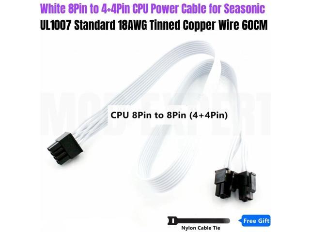 White PSU 8Pin to 4+4Pin EPS12V CPU Power Cable 18AWG 60CM for Seasonic ...