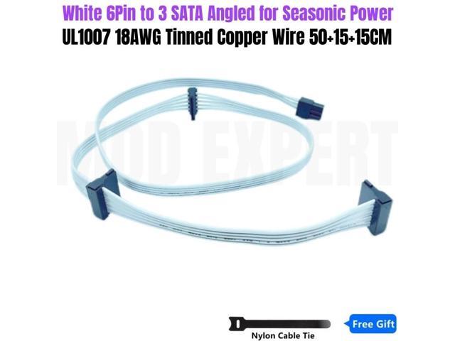 6Pin to 3 SATA Angled White Modular Power Cable for Seasonic FOCUS GX ...