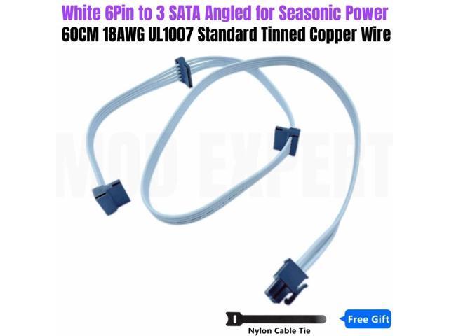 White 6Pin to 3 SATA Angled HDD SSD Power Cable for Seasonic FOCUS GX ...