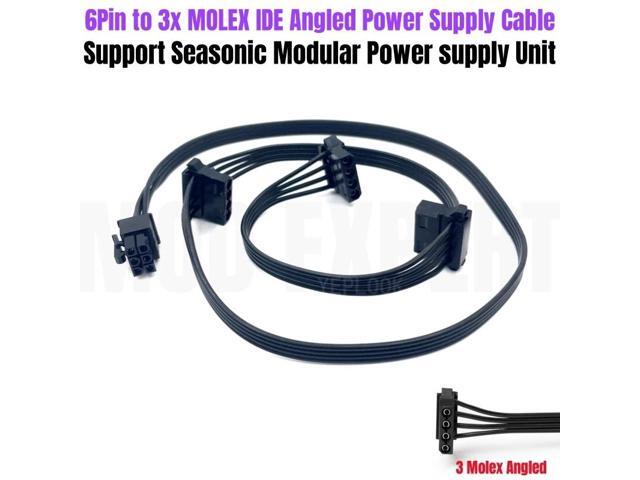 6Pin to 3 Molex IDE 4Pin Angled Peripheral Modular Power Cable for ...