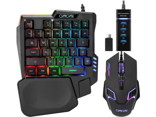 One Handed Half Keyboard Mouse USB Spilitter Type-C Adapter Gaming ...