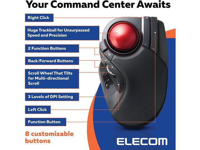ELECOM HUGE Trackball Mouse, 2.4GHz Wireless, Finger Control, 8-Button ...