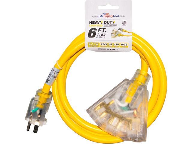 6FT Power Extension Cord Outdoor & Indoor - Waterproof Electric Drop ...