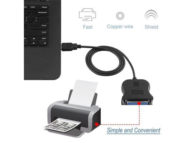 Black USB to 25 Pin DB25 Parallel Printer Cable Adapter Cord Converter ...
