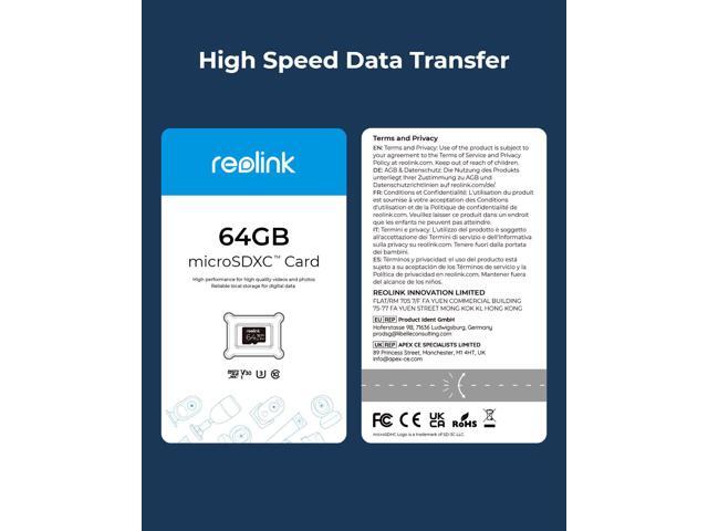 Reolink Class 10 Micro SDXC TF Memory Card for Reolink Security Camera ...
