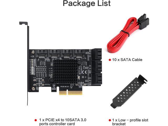 PCIe SATA controller card 10 ports with 10 SATA cables and slim bracket - 6Gbps SATA 3.0 PCIe ...