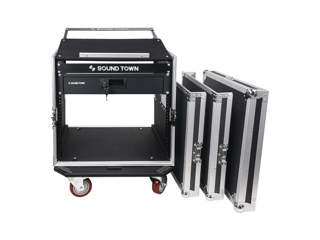 Sound Town 10U PA DJ Pro Audio Rack/Road ATA Case with 13U Slant Mixer ...