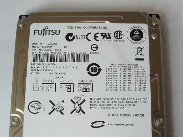 Fujitsu 40GB IDE 4200rpm 2.5in HDD ( CA06821-B114 MHW2040AT Fujitsu ...