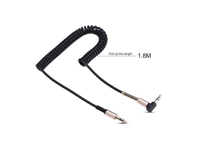 3.5mm Male to Male Spring Aux Cable 1.8M/6ft L-Shaped Retractable Cord ...