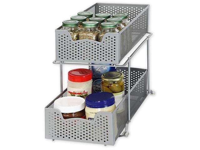 2 Tier Sliding Cabinet Basket Organizer Drawer Silver - Newegg.com