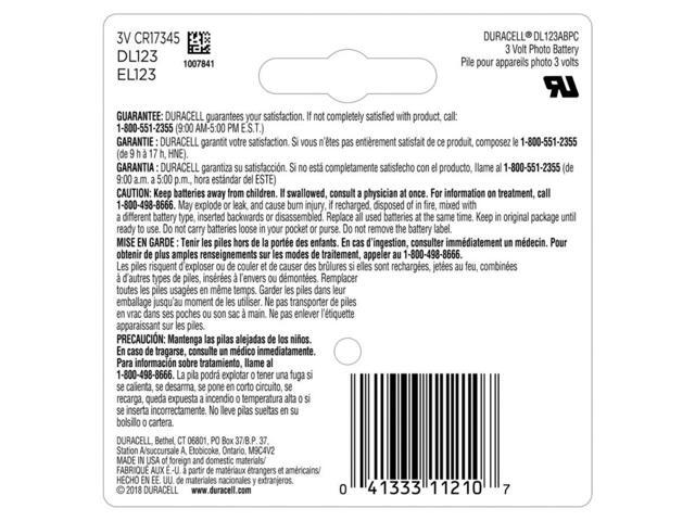 Duracell Specialty High-Power Lithium Battery, 123, 3 V DL123ABPK ...