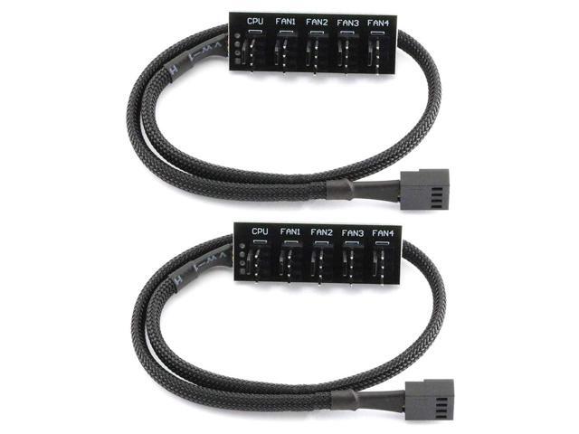 PWM Fan Hub Splitter 4 Pin Black Sleeved 1 to 5 Way PC CPU Cooling Case Fan Splitter Hub Adapter ...