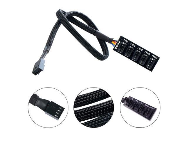 PWM Fan Hub Splitter 4 Pin Black Sleeved 1 to 5 Way PC CPU Cooling Case ...
