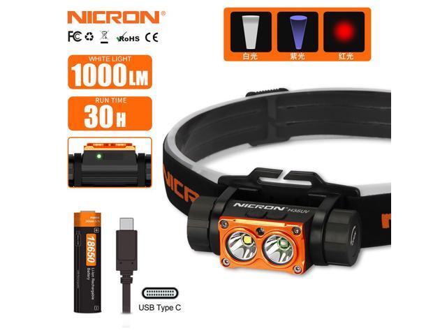 NICRON Rechargeable Flashlight 1000LM/395nm Brightness White/UV Dual ...