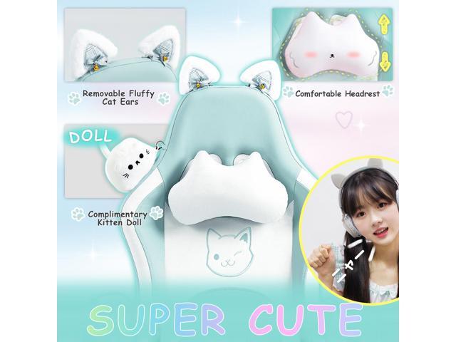 Dowinx Cute Cat-Ear Gaming Chair with Massaging Lumbar Support ...