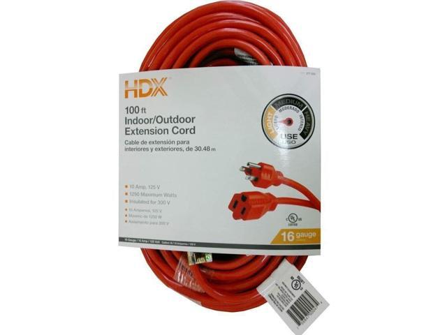 HDX 100 ft. 16/3 Indoor/Outdoor Extension Cord, Orange - Newegg.com