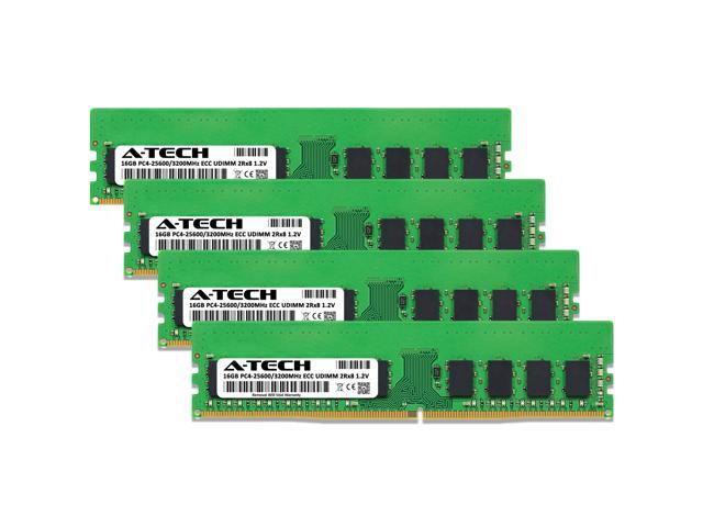 A-Tech 64GB (4x16GB) 2Rx8 PC4-25600 / PC4-25600E DDR4 3200 MHz ECC UDIMM 1.2V ECC Unbuffered ...