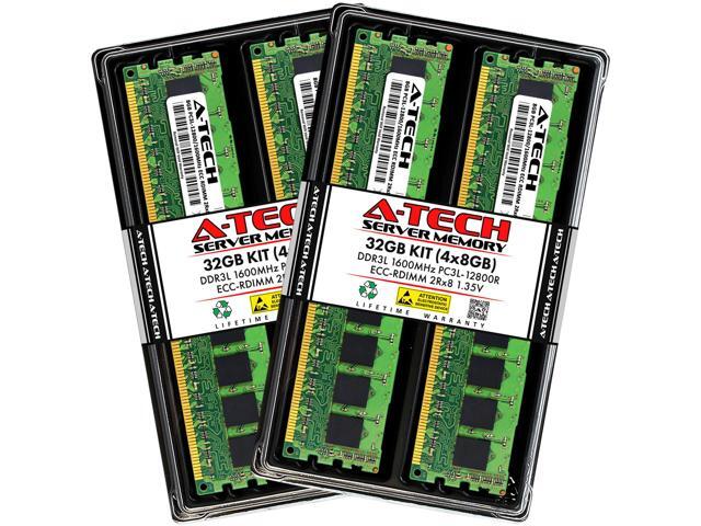 A-Tech 32GB (4x8GB) 2Rx8 PC3L-12800R DDR3 / DDR3L 1600 MHz ECC RDIMM 1 ...