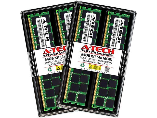 A-Tech 64GB (4x16GB) 4Rx4 PC3L-10600R DDR3 / DDR3L 1333 MHz ECC RDIMM 1 ...