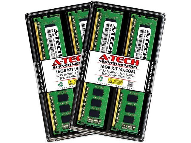 A-Tech 16GB (4x4GB) 2Rx8 PC3-12800E DDR3 1600 MHz ECC UDIMM 1.5V ECC ...