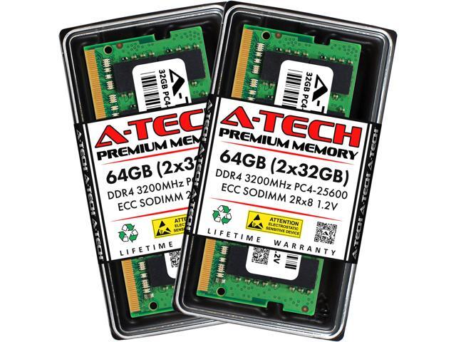 A-Tech 64GB (2x32GB) DDR4 3200 MHz ECC SODIMM PC4-25600 ECC Unbuffered ...