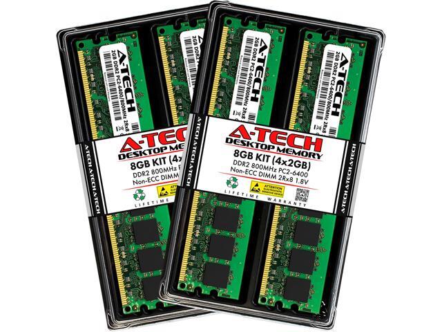 A-Tech 8GB (4x2GB) DDR2 800MHz DIMM PC2-6400 UDIMM Non-ECC 1.8V CL6 240 ...