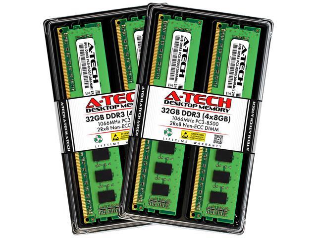 A-Tech 32GB (4x8GB) DDR3 1066MHz DIMM PC3-8500 UDIMM Non-ECC 1.5V CL7 ...