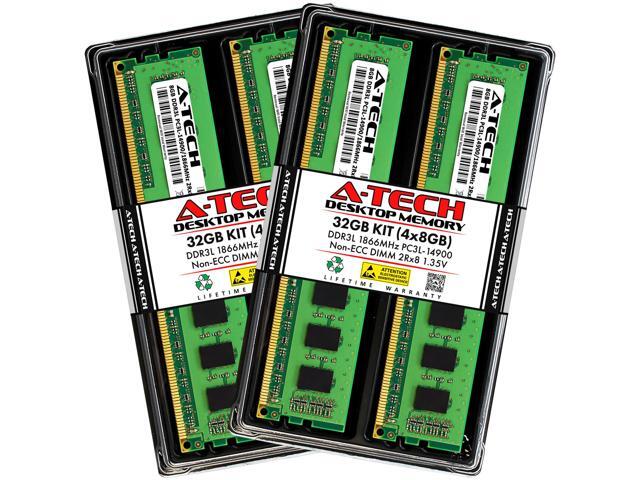 A-Tech 32GB (4x8GB) DDR3 1866MHz DIMM PC3L-14900 UDIMM Non-ECC 1.35V ...