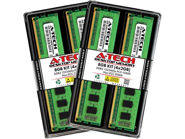 A-Tech 8GB (4x2GB) DDR3 1333MHz DIMM PC3-10600 UDIMM Non-ECC 1.5V CL9 ...