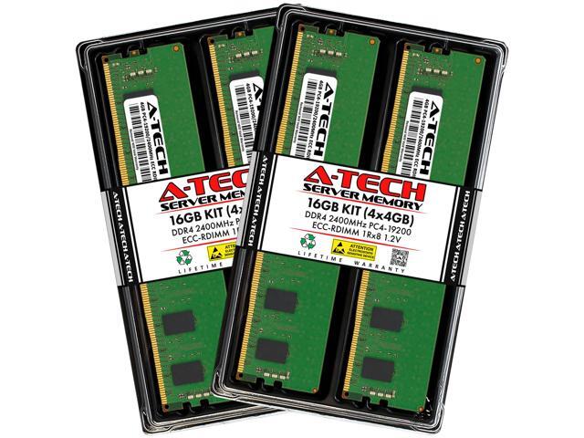 A-Tech 16GB (4x4GB) 1Rx8 PC4-19200R DDR4 2400 MHz ECC RDIMM Registered DIMM 288-Pin Single Rank ...