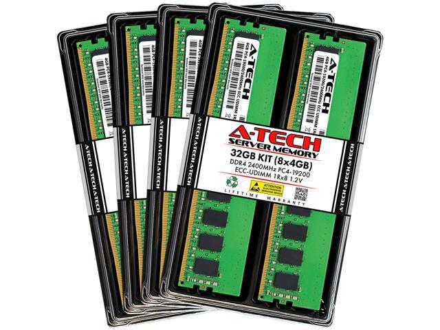 A-Tech 32GB (8x4GB) 1Rx8 PC4-19200E DDR4 2400 MHz ECC UDIMM Unbuffered ...