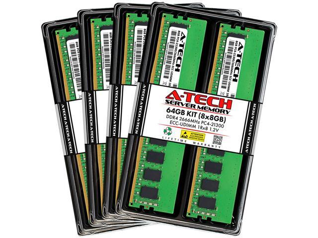 A-Tech 64GB (8x8GB) 1Rx8 PC4-21300E DDR4 2666 MHz ECC UDIMM Unbuffered ...