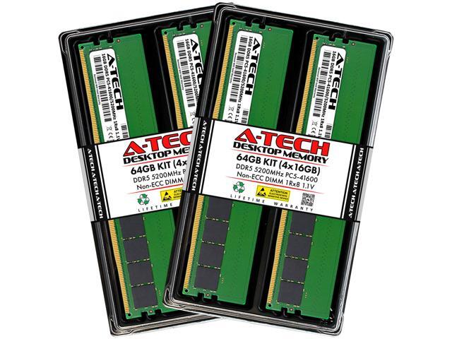 A-Tech 64GB (4x16GB) DDR5 5200MHz DIMM PC5-41600 Non-ECC Unbuffered ...