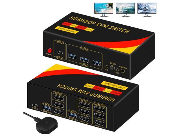 Hitoor 2*Displayport + 1*HDMI KVM Switches 3 Monitors 2 Computers, 8K ...