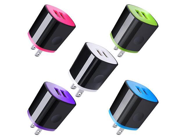 Wall Charger Adapter Charger Brick 5 Pack 21A Dual Port USB Cube Block ...