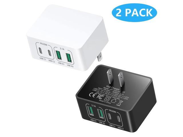 SMA [2 PACK] Flat USB C Wall Charger Plug, 4 Ports Total 40W USB C Fast ...