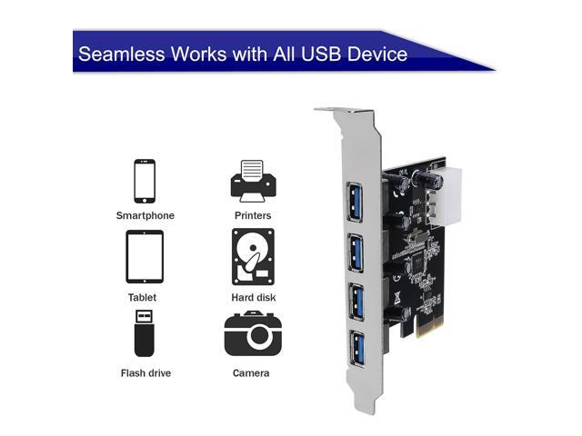 VL805 Chipset PCIe X1 4-port USB3.0 Riser Card to 4-port USB3.0 4-pin ...