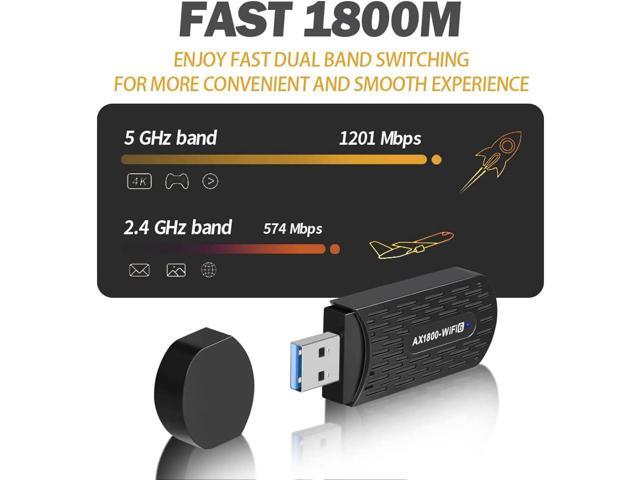USB WiFi 6 Adapter AX1800Mbps USB3.0 Dual Band 2.4GHz/574Mbps and 5GHz ...