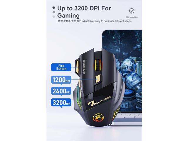 Dual Mode Wireless Gaming Mouse, Rechargeable USB 2.4G + Bluetooth 5.1 ...